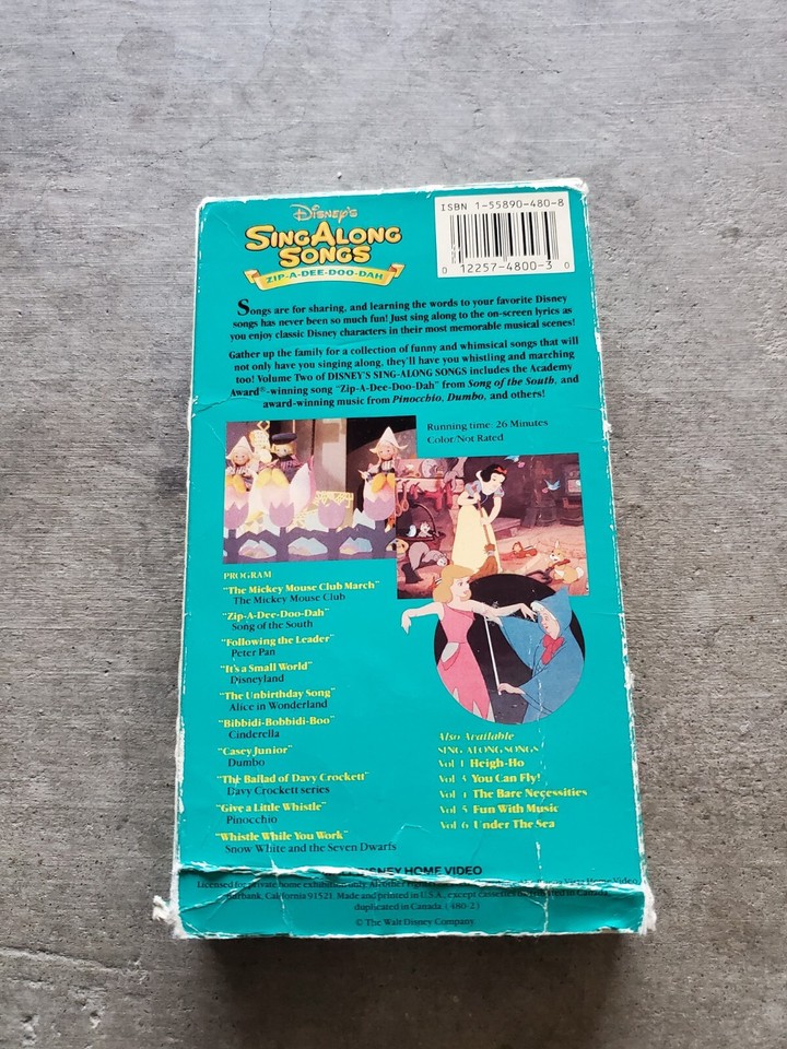 Disney's Sing Along Songs Zip-A-Dee-Doo-Dah VHS Volume Two 12257480030 ...