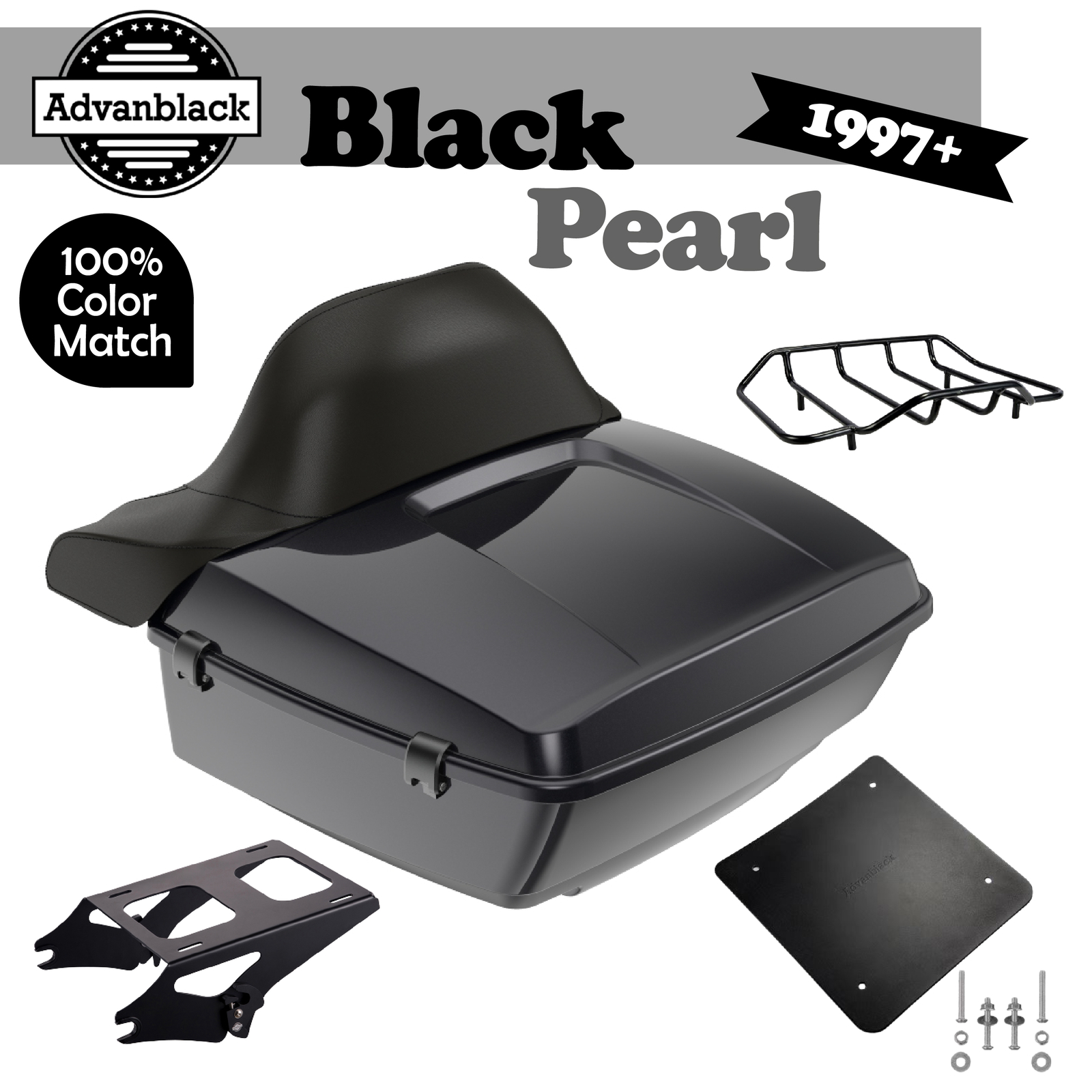Advan Black Pearl King Tour Pack Trunk Luggage For Harley Davidson ...