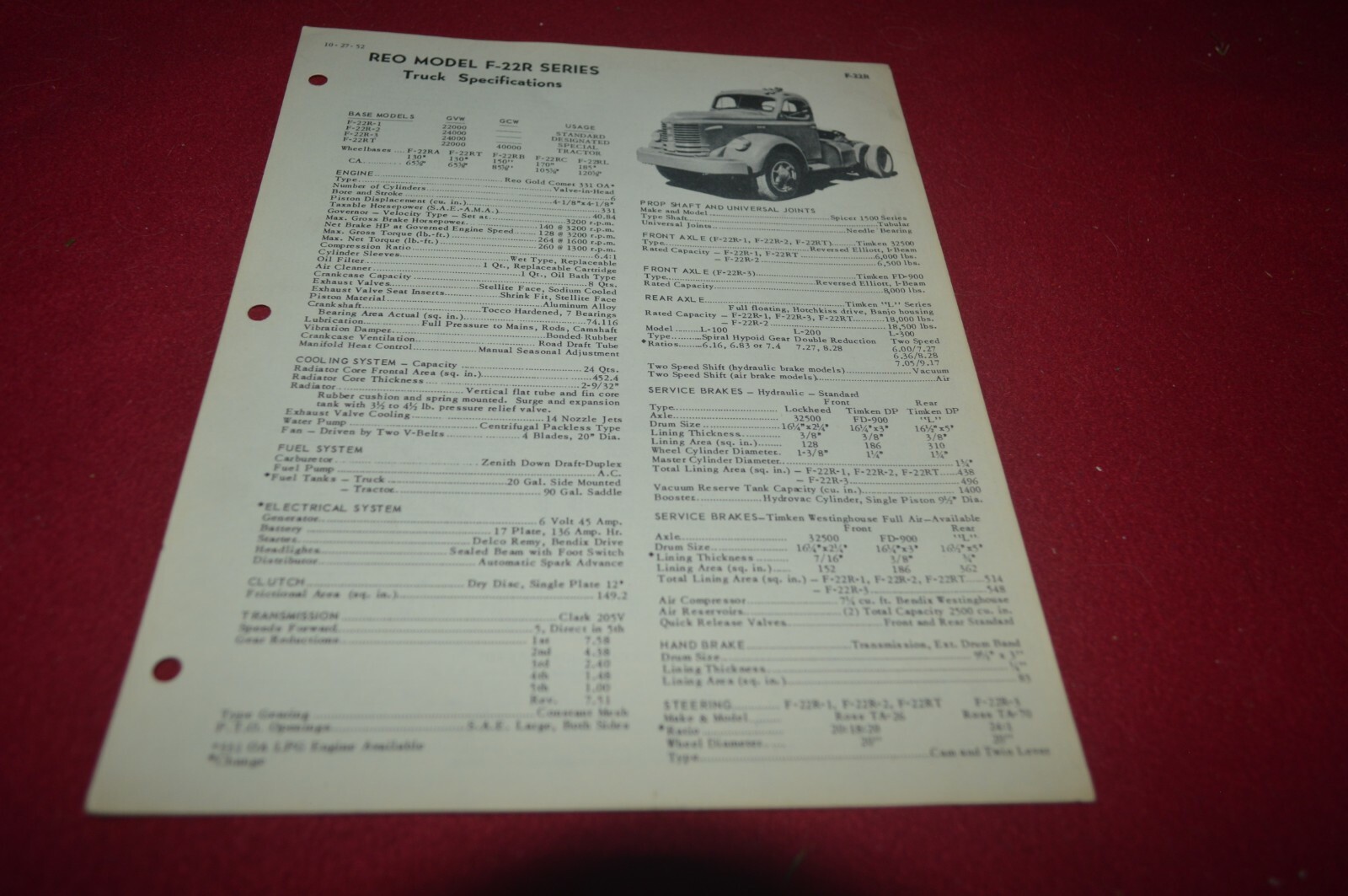 REO Model F-22R Series Truck For 1952 Brochure FCCA | eBay