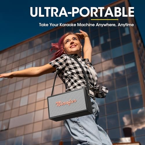 Retro Karaoke Machine with Two Wireless Microphones, Portable Bluetooth ...
