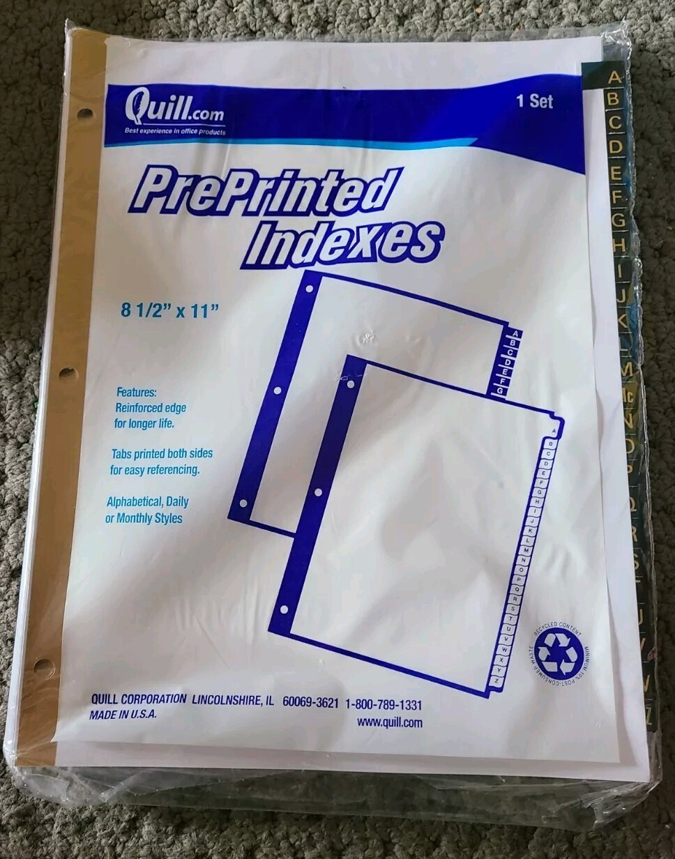 Quill Alpha. Indexes, Reinforced, White Stock, 8-1/2" x 11 ...
