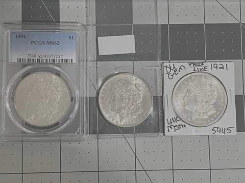 Lot of 3 Morgan Dollar Silver Coins 1889 TONER 1921 HIGH GRADE 1896 ...