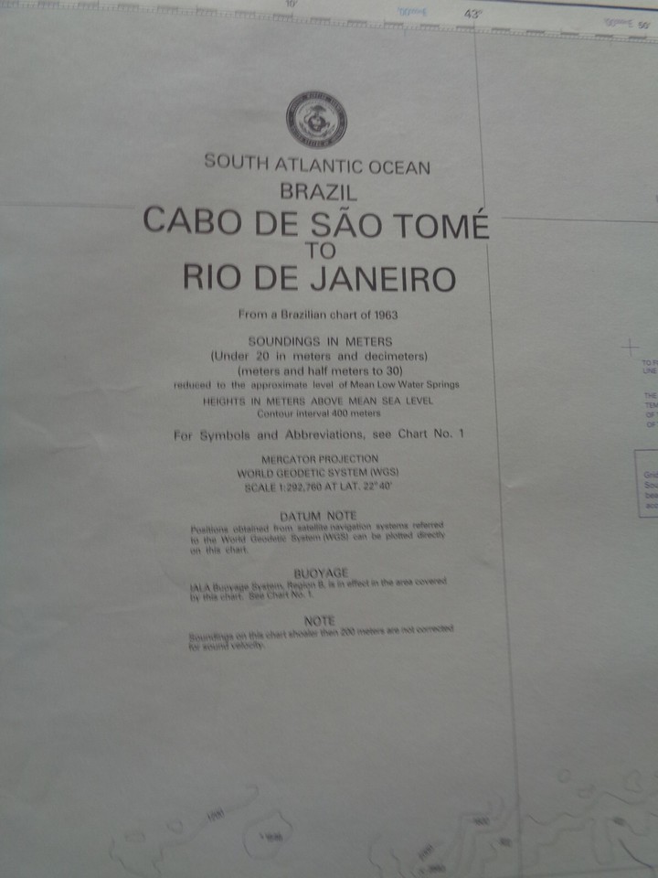 Marine Geographic Map / Cabo de Sao Tome to Rio de Janeiro 1995 Brazil ...