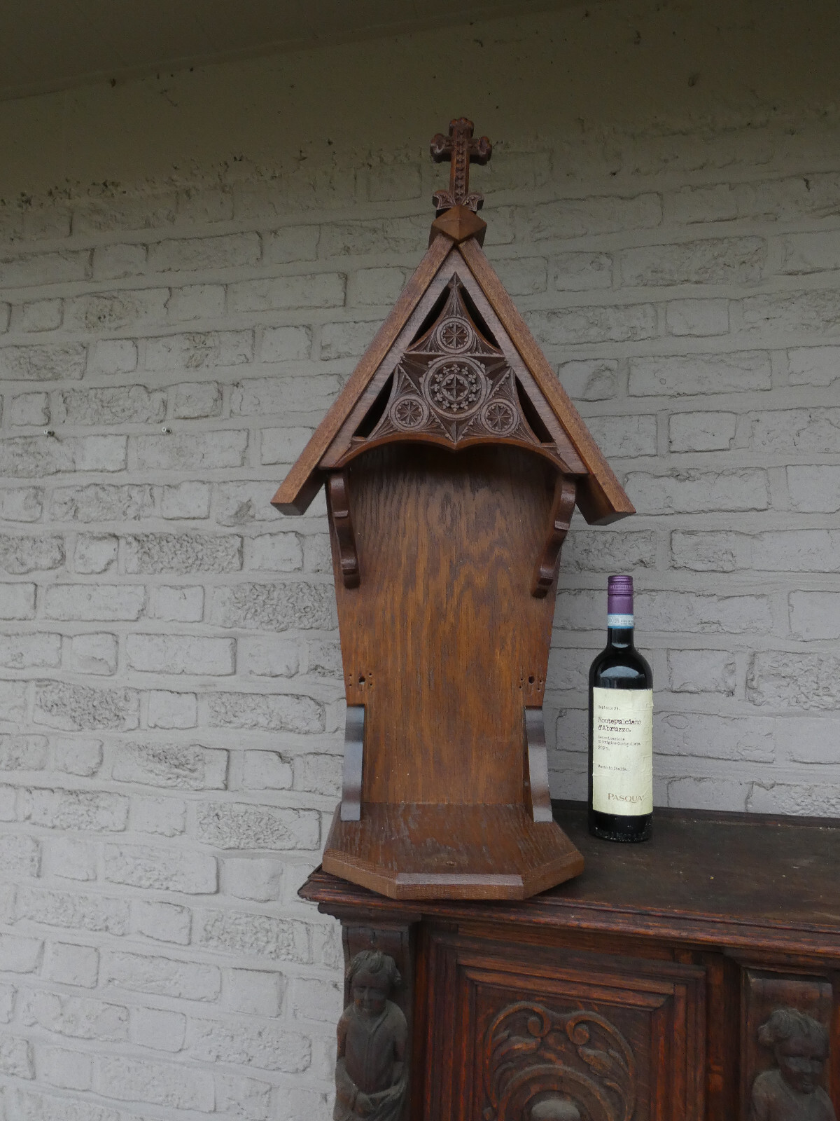 Antique Dutch Frisian wood carved Chapel niche for saint crucifix ...