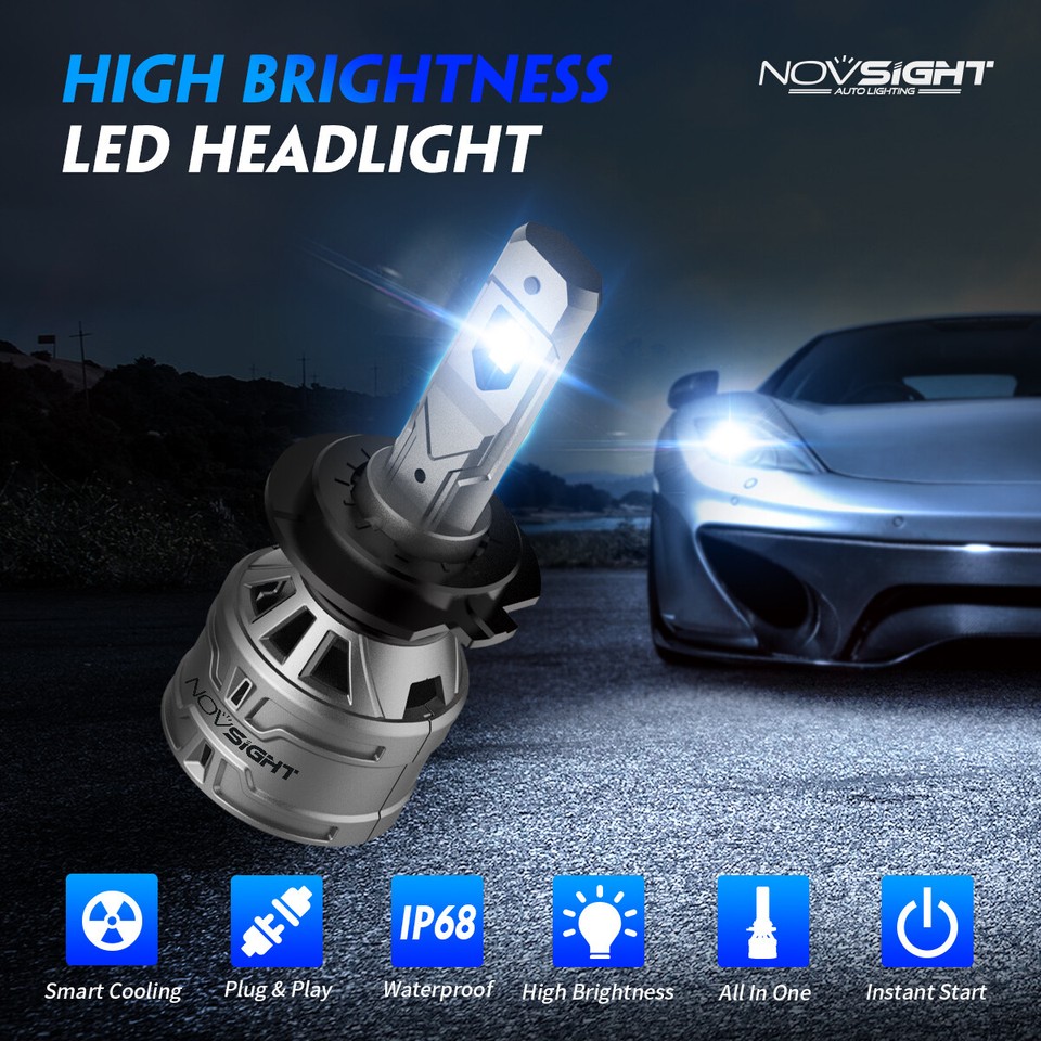NOVSIGHT Pair H7 LED Bulbs Headlight Halogen Xenon Replacement Kit ...