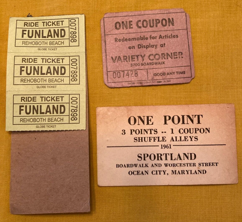Vintage Amusement Park Game & ride Tickets-De. Md. NJ. | eBay