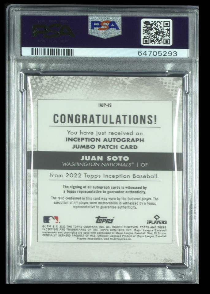 Juan Soto PSA 10 Autograph /25 2022 Topps Inception Auto Jumbo Patch ...