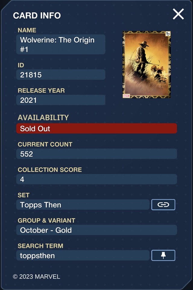 Topps Marvel Collect Topps Then Oct - Wolverine The Origin #1 Gold SR ...