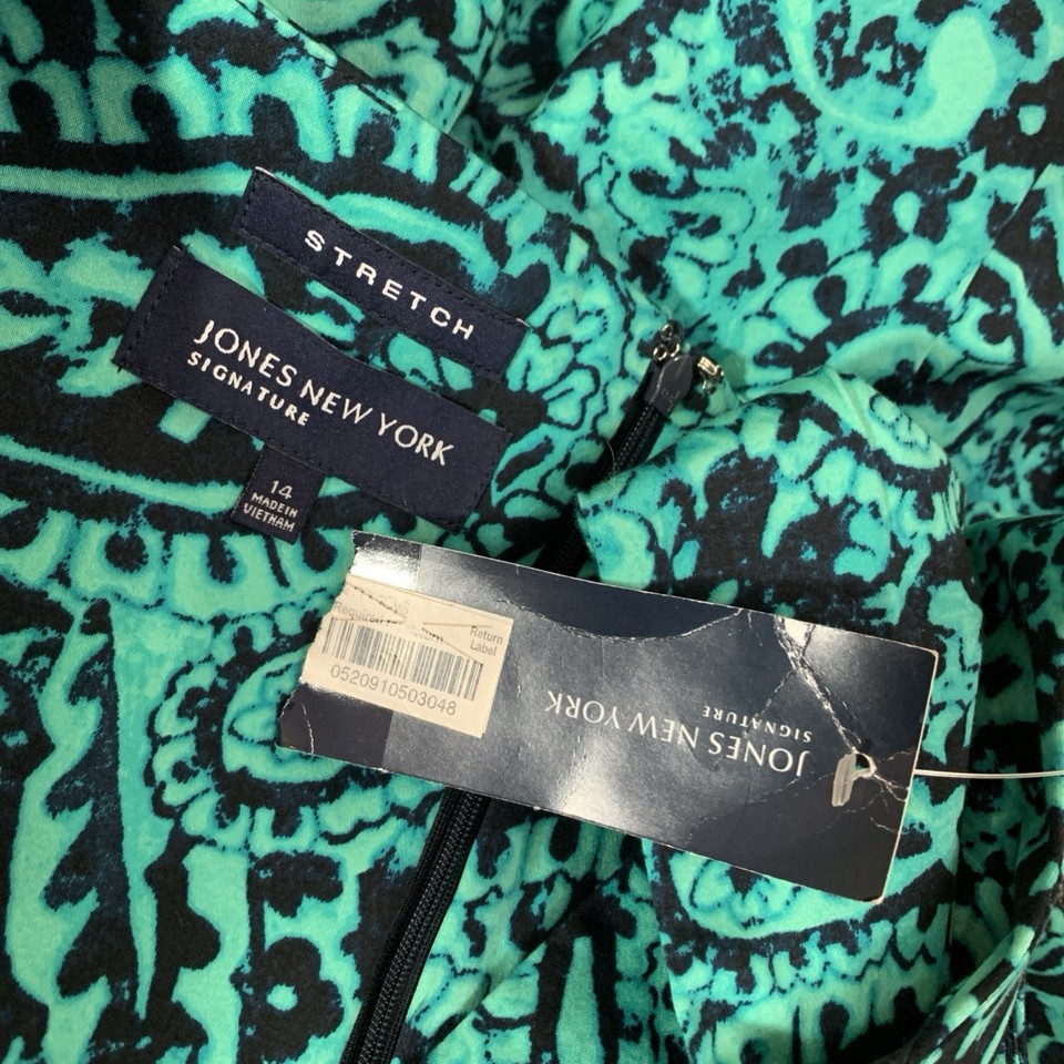 Jones New York green black paisley dress size 12 | eBay