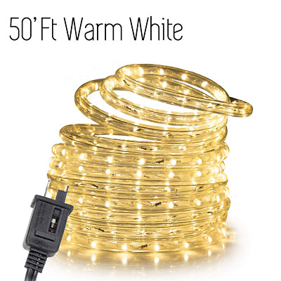 50'ft Warm White Indoor Decorative Accent Seasonal Holiday LED Rope ...