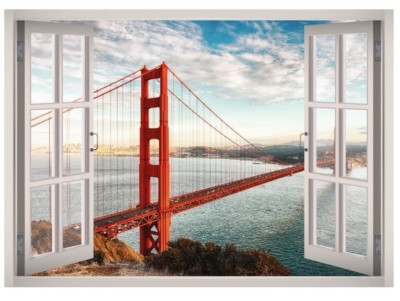 Golden Gate Bridge Window 3D Wall Decal Art Mural Home Decor Canvas ...