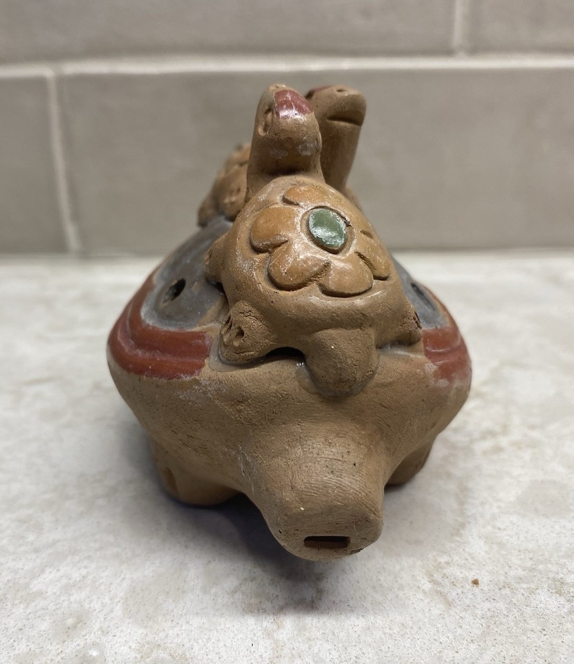 VINTAGE AZTEC STYLE 6-HOLE OCARINA ART POTTERY TURTLE FLUTE 4.25” | eBay