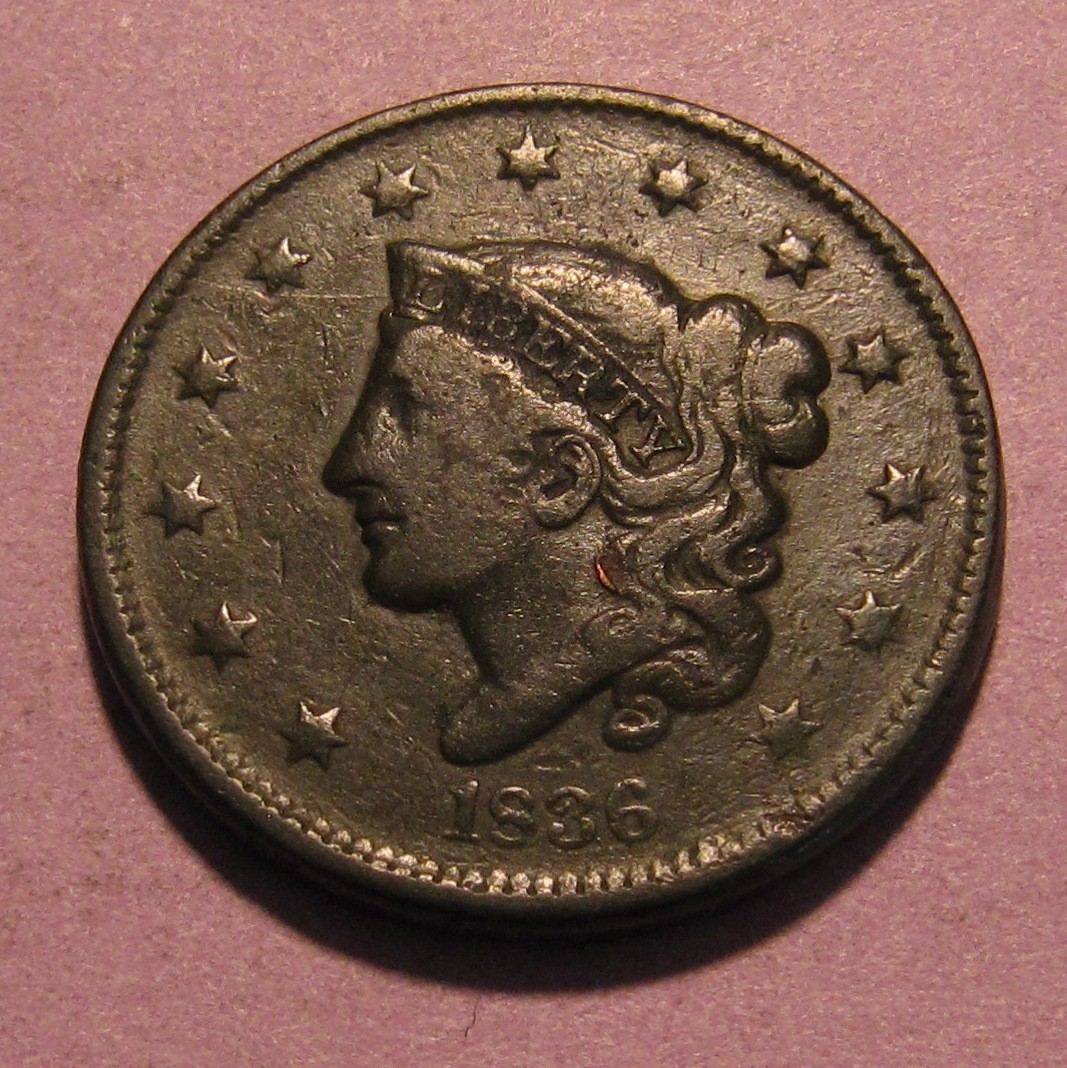 1836 Coronet Head Large Cent Penny - NICE Circulated Condition - 33SA ...