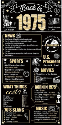 Large Black Gold 50Th Birthday Party Decorations Back in 1975 Door ...