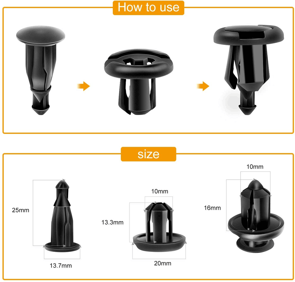 100 Pcs Bumper Clips 10mm Hood Fender Push Rivets Retainer Fasteners ...
