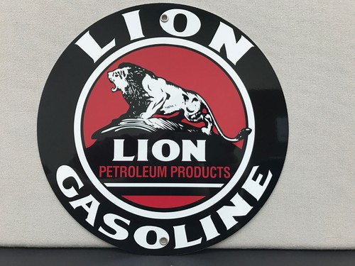 Lion gasoline sign man cave advertising round metal | eBay
