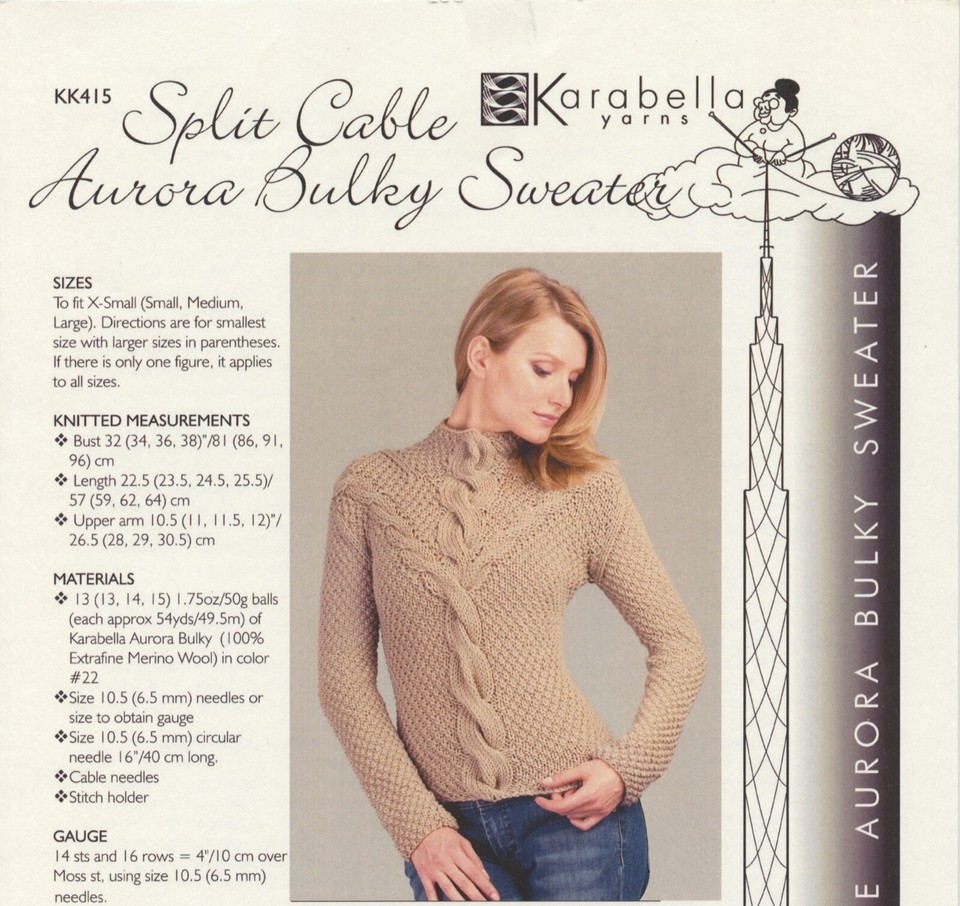 Karabella Yarns Knitting Pattern KK415 Split Cable Aurora Bulky Sweater ...