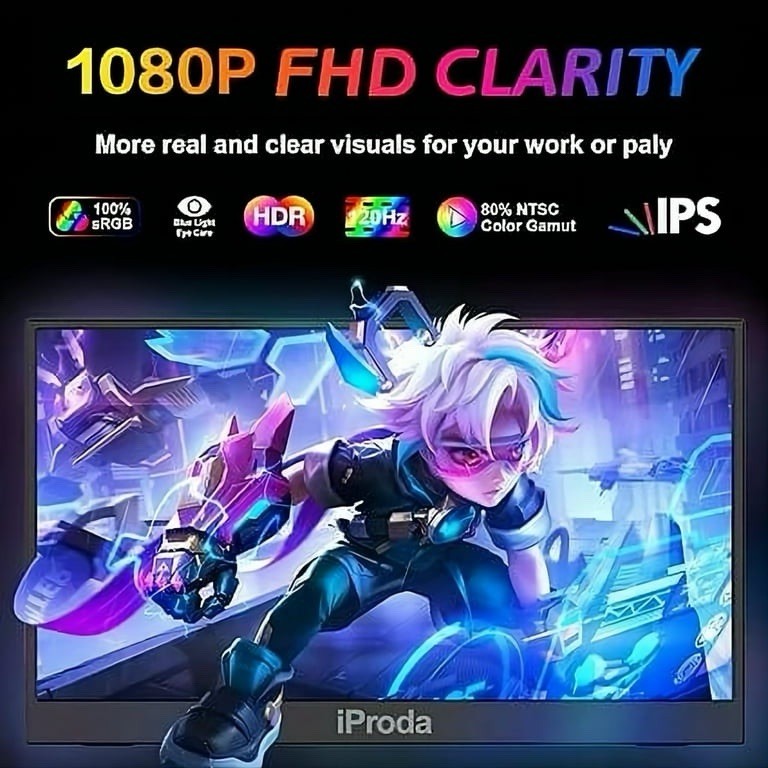 iProda 18.5 Inch Portable 120Hz FHD Monitor – USB-C HDMI Travel Gaming ...