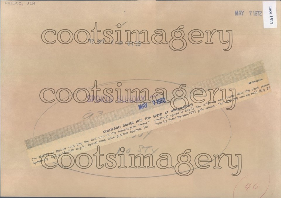 1972 Auto Racer Jim Malloy Race Car Press Photo | eBay