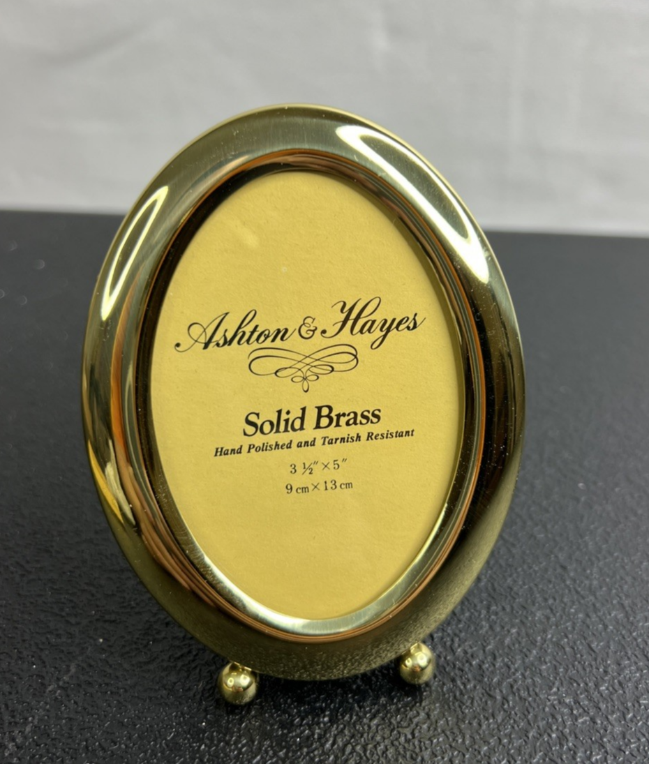 Vintage Ashton & Hayes Solid Brass 2.5x3.5 in Picture Frame Oval Ball ...