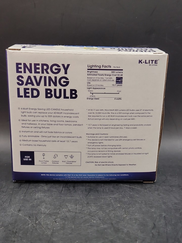K-LITE LED Candle Bulb 4W (=40 Watt) 2700K 300 Lumen Dimmable 3-pack ...