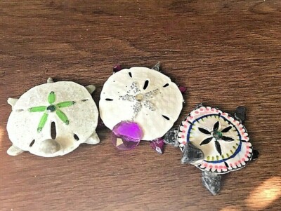 3 ADORABLE MINI SAND DOLLAR TURTLES-HAND MADE, BEACHY, DECOR ...