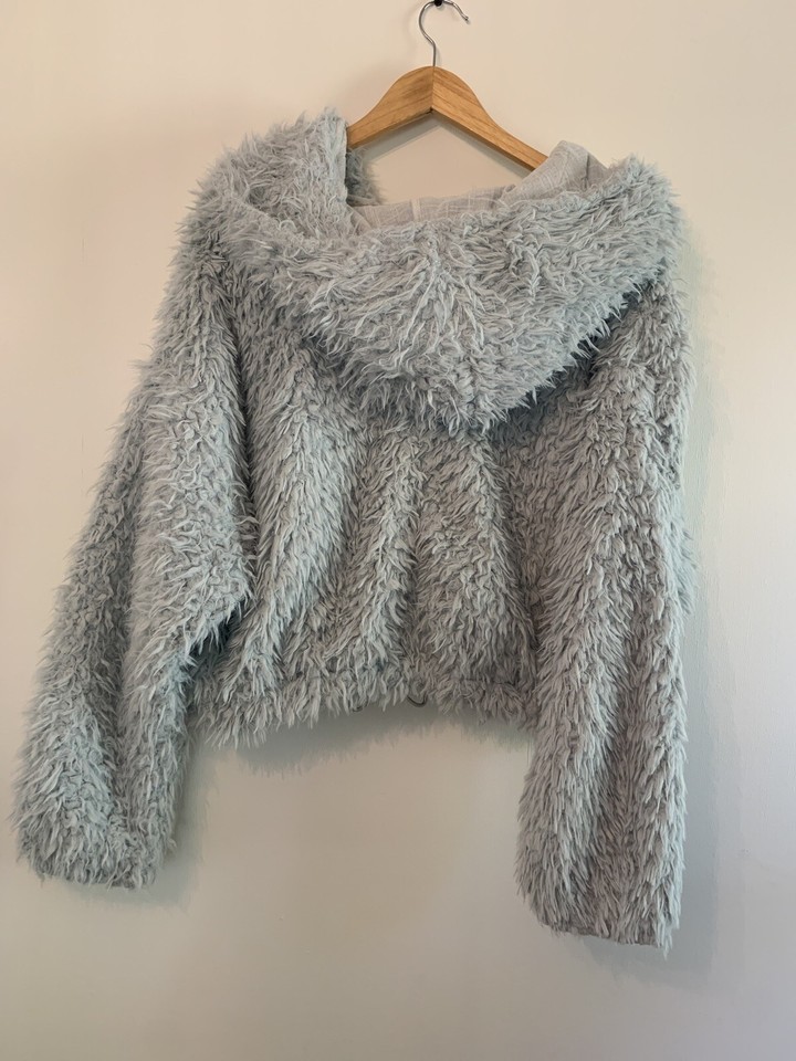 FREE PEOPLE FP ONE ZURI Parka Fuzzy Faux Fur Jacket Hoodie Coat Mint M ...