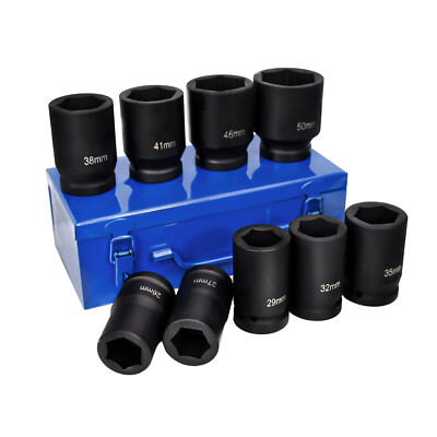 9PC 1" ONE INCH DRIVE DR DEEP BIG SIZE AIR BLACK IMPACT SOCKET WRENCH ...