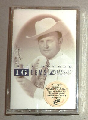 "STILL SEALED" CASSETTE TAPE by BILL MONROE "16 GEMS" (1996) FOLK ...
