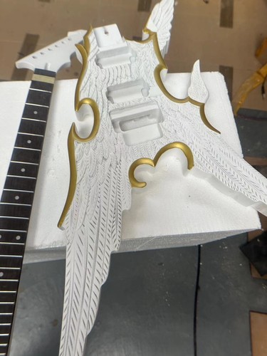Engraved Angel Wings 6s Electric Guitar HH White Body with Gold Parts ...