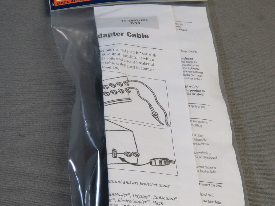 LIONEL TRANSFORMER POWERMASTER CONNECTION CABLE adapter chord power 6 ...