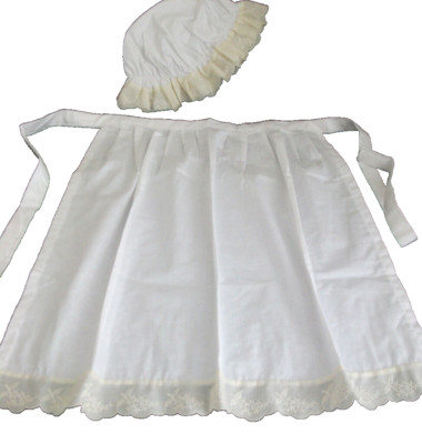 CHILDS WHITE GIRLS WAITRESS APRON PINNY MOP HAT VICTORIAN EDWARDIAN ...