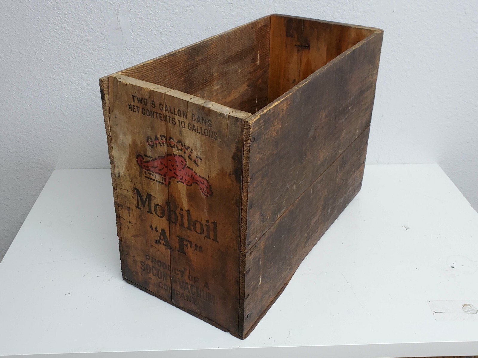 Vintage Mobiloil Gargoyle "AF" Wooden Oil Crate Box for Double 5 Gallon ...