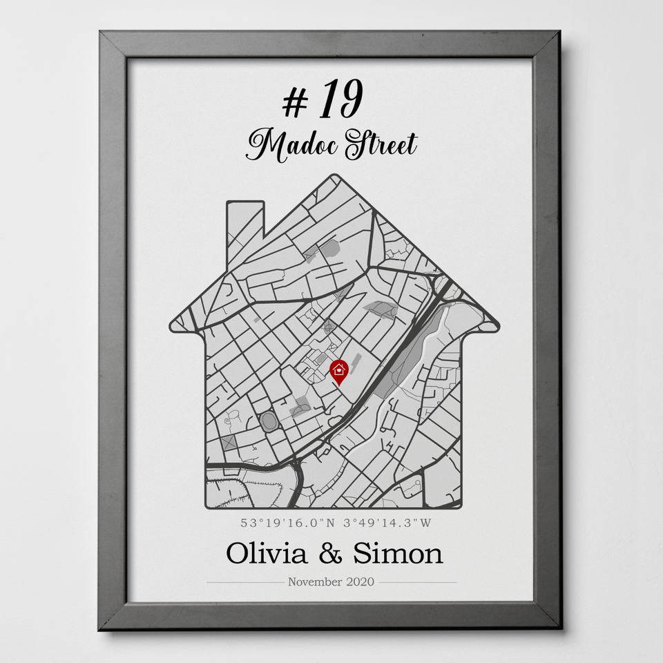 Personalised New Home map print First home gift Family Love A4 A3 A5 ...