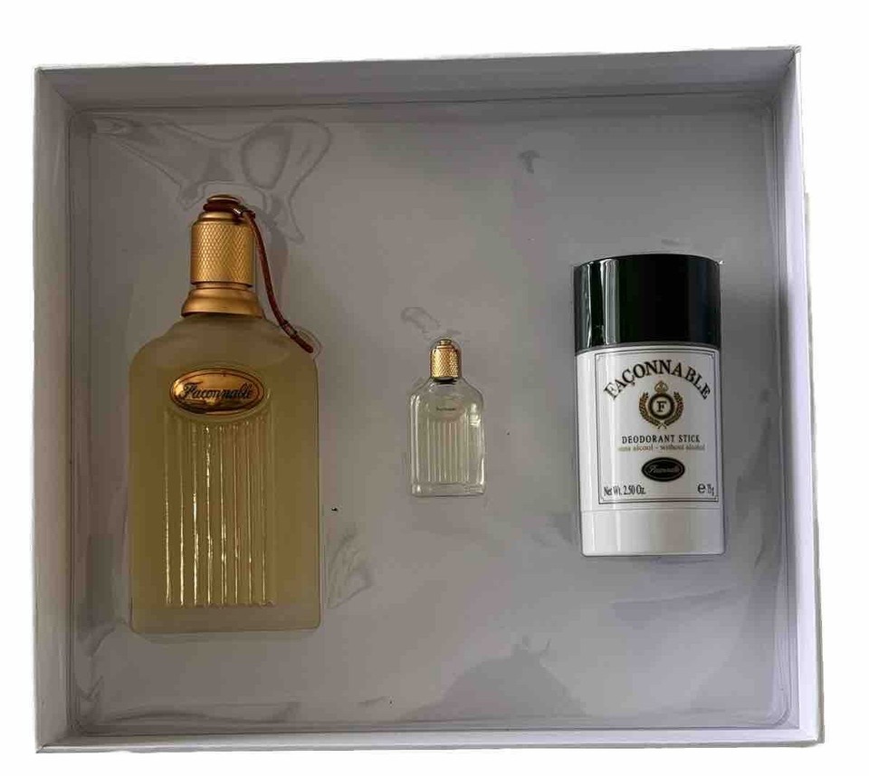 FACONNABLE MEN Set: 3.3 oz EDT Spray, 3.3 oz /4.5mL Mini & Deo Stick 2. ...