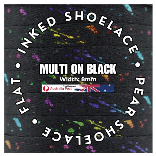 Ink Multi colour on Black Shoelaces - Casual Laces for Sneakers Boots ...