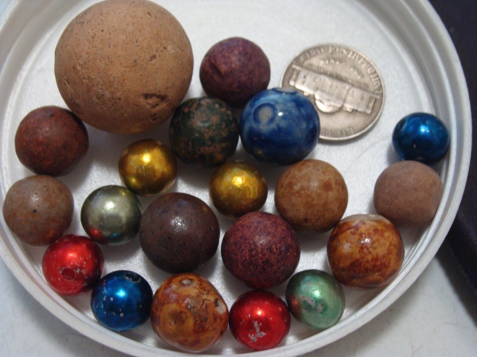 20 Vintage Marbles Handmade Clay Bennington Foil Old Time Toys Lot | eBay