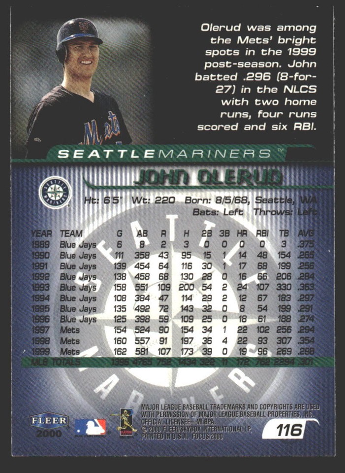 John Olerud #116 2000 Fleer Focus Seattle Mariners | eBay