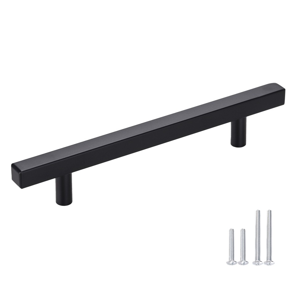 1-50X Modern Matte Black Square T Bar Handle Pull Kitchen/Bath Cabinet ...