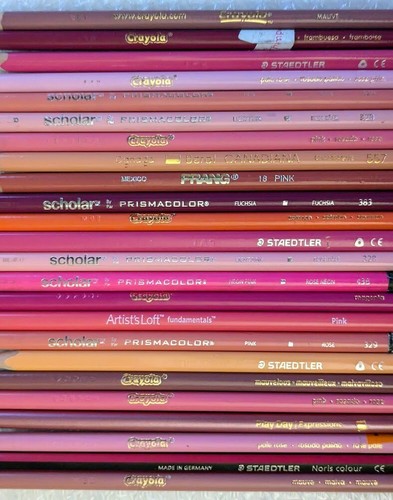 24 Pink Colored Pencil Crayon Destash Lot Mixed Brand Adult Colouring ...