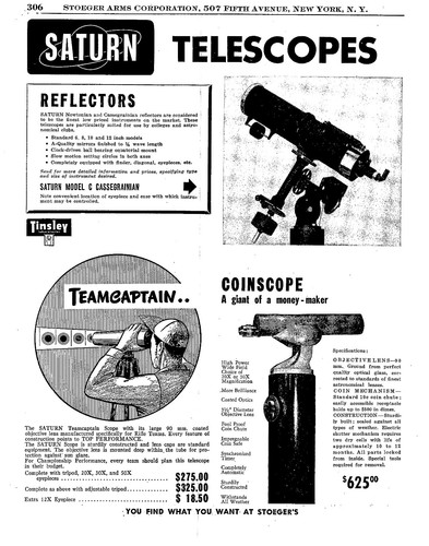 1952 Saturn Telescopes Coinscope Cassegrainian Advertisement Print Ad ...