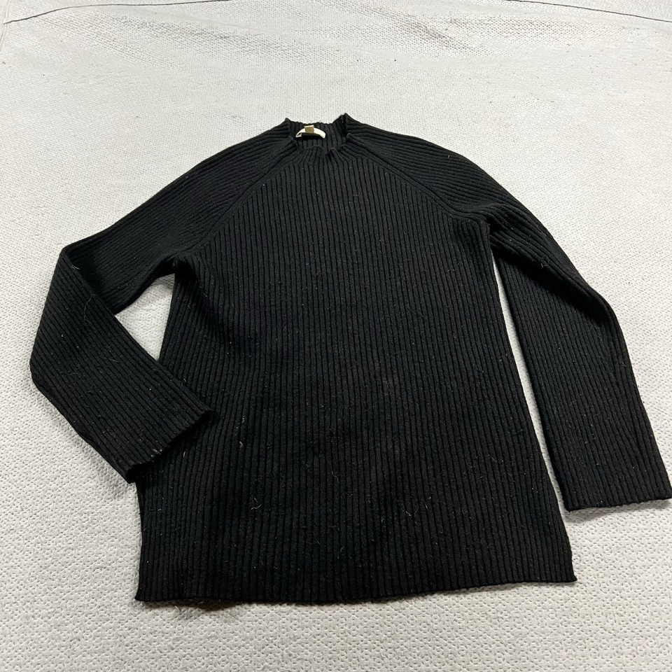 Nap Loungewear Cashmere Rib-Knit Mock Neck Pullover in Black Side Slits ...