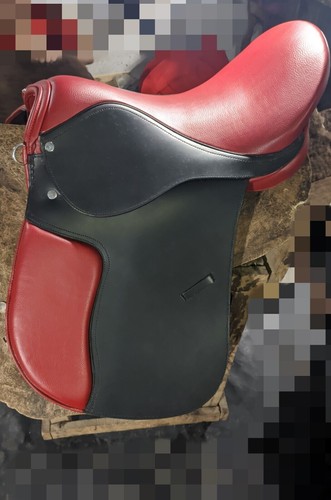 BLACK LEATHER WITH RED SYNTHETIC English All Purpose Jumping Saddle 15 ...