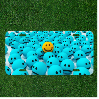 Custom Personalized License Plate With Blue Sad Faces And Yellow Smiley ...