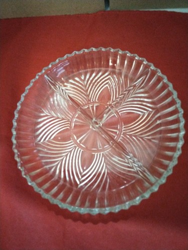 7" Vintage Pressed Clear Glass Appetizer Plate 3 Section Antipasto F3 ...