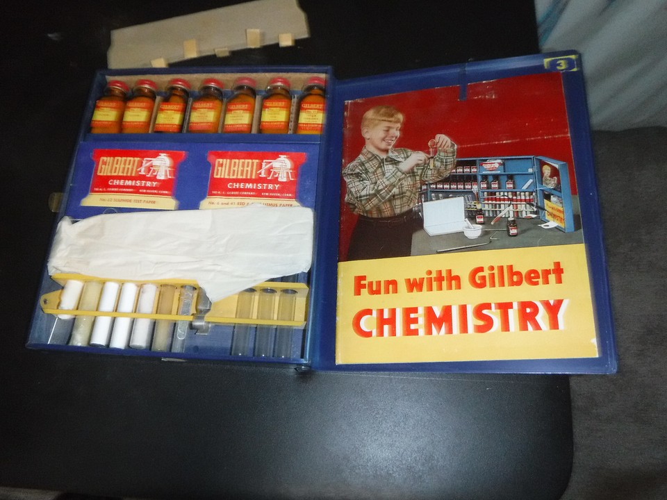 1930's A.C. Gilbert 2 Section Blue Metal box Chemistry number 3 mint ...