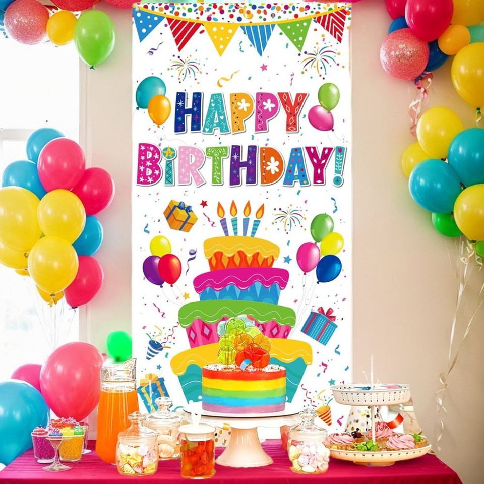 Large Door Cover Colorful Happy Birthday Outdoor Birthday Banner Cover ...
