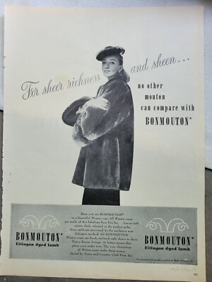 1946 women's Bonmouton Eitingon dyed lamb coat vintage fashion ad | eBay