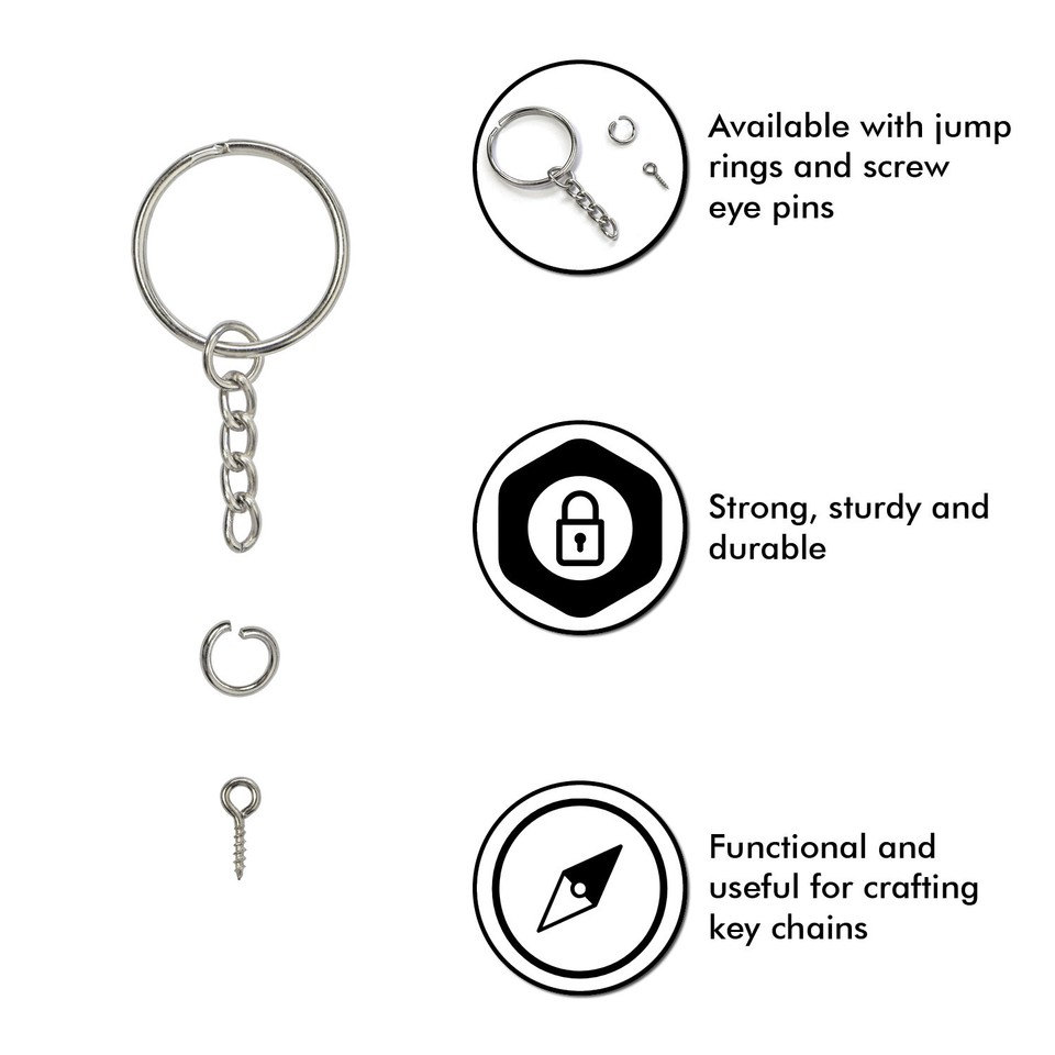 Split Key Ring with Chain Open Jump Ring and Screw Eye Pins 1 Inch Key ...