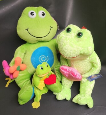 Lot 3 NOS Plush Green Frog Blended Family Hearts Flowers Goffa Sugar ...